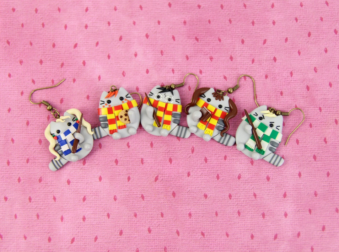 Cute Wizard Pusheen Earrings, Gift for Friends, Magic Cat Jewelry, Book ...