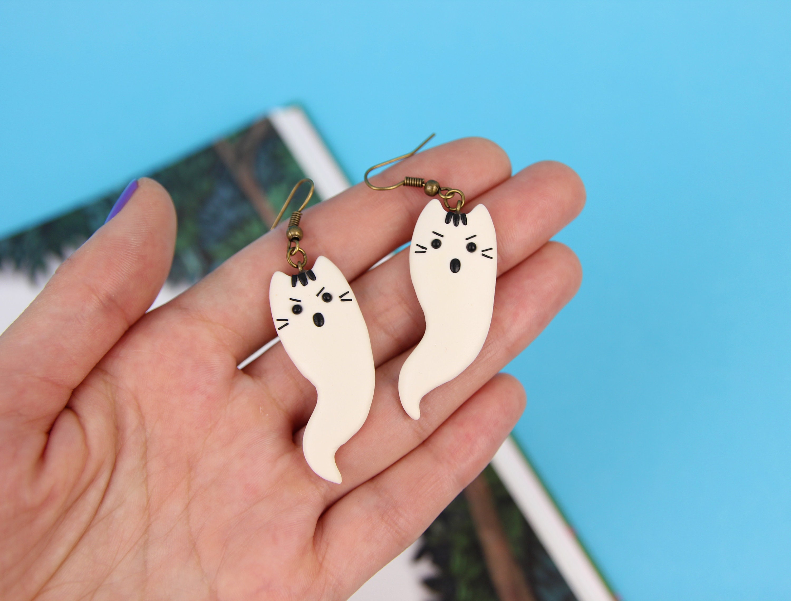 Pusheen Ghost Earrings, Halloween Party Gift, Spooky Animal Earrings ...