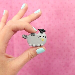 Grad Pusheen Badge, College Graduate Gift, Student Cat Pin, High School ...
