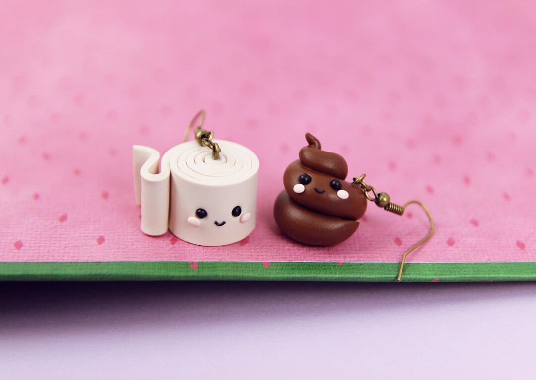 Kawaii Poop and Toilet Paper Mismatch Earrings: Polymer Clay Jewelry - Etsy