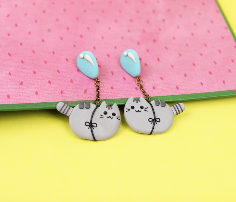 Pusheen on Balloons Earrings Kids Jewelry Birthday Gift for | Etsy