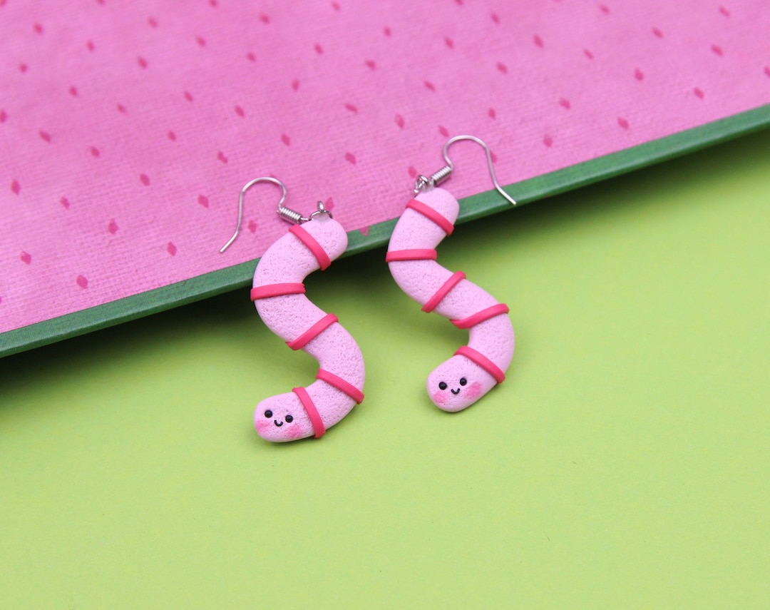Happy Worms Earrings, Goblincore Earrings, Pink Worm Earrings, Wormy ...
