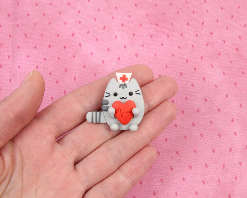 Pusheen With Red Heart Brooch Gift for Nurse Funny Doctor - Etsy
