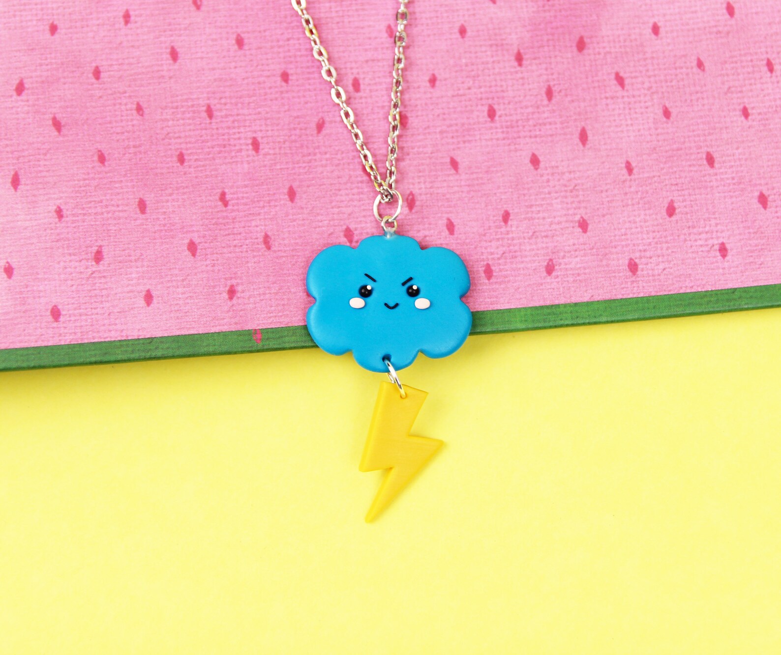 Blue Cloud Necklace Lightning Cloud Keychain Funny Weather - Etsy