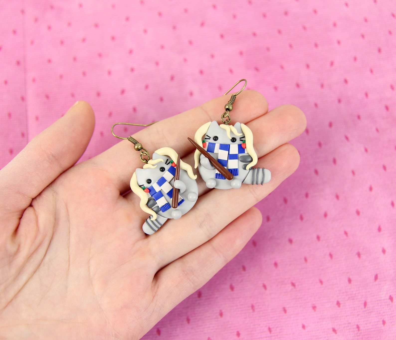 Cute Wizard Pusheen Earrings, Gift for Friends, Magic Cat Jewelry, Book ...