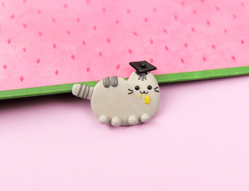 Grad Pusheen Badge, College Graduate Gift, Student Cat Pin, High School ...