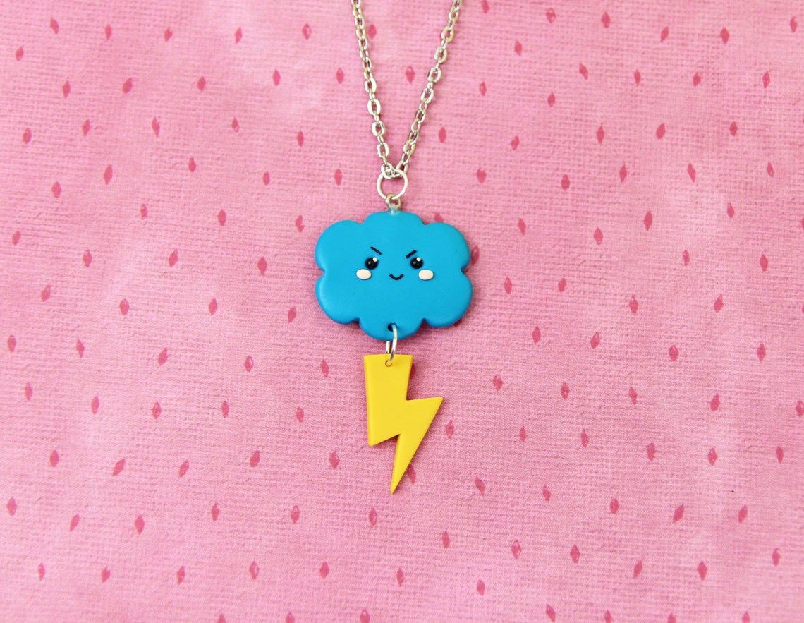 Blue Cloud Necklace Lightning Cloud Keychain Funny Weather - Etsy