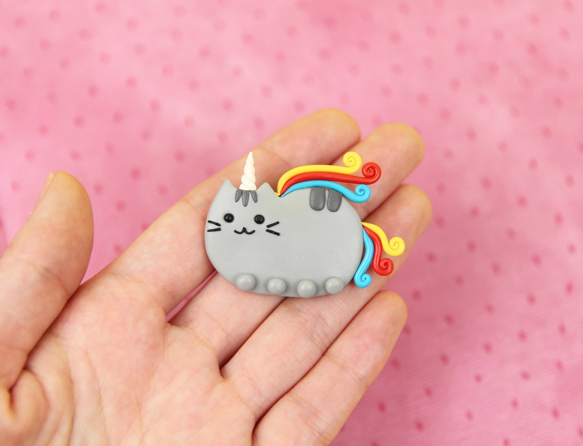 Unicorn Pusheen Pin Funny Gift for Kids Gray Cat Brooch - Etsy