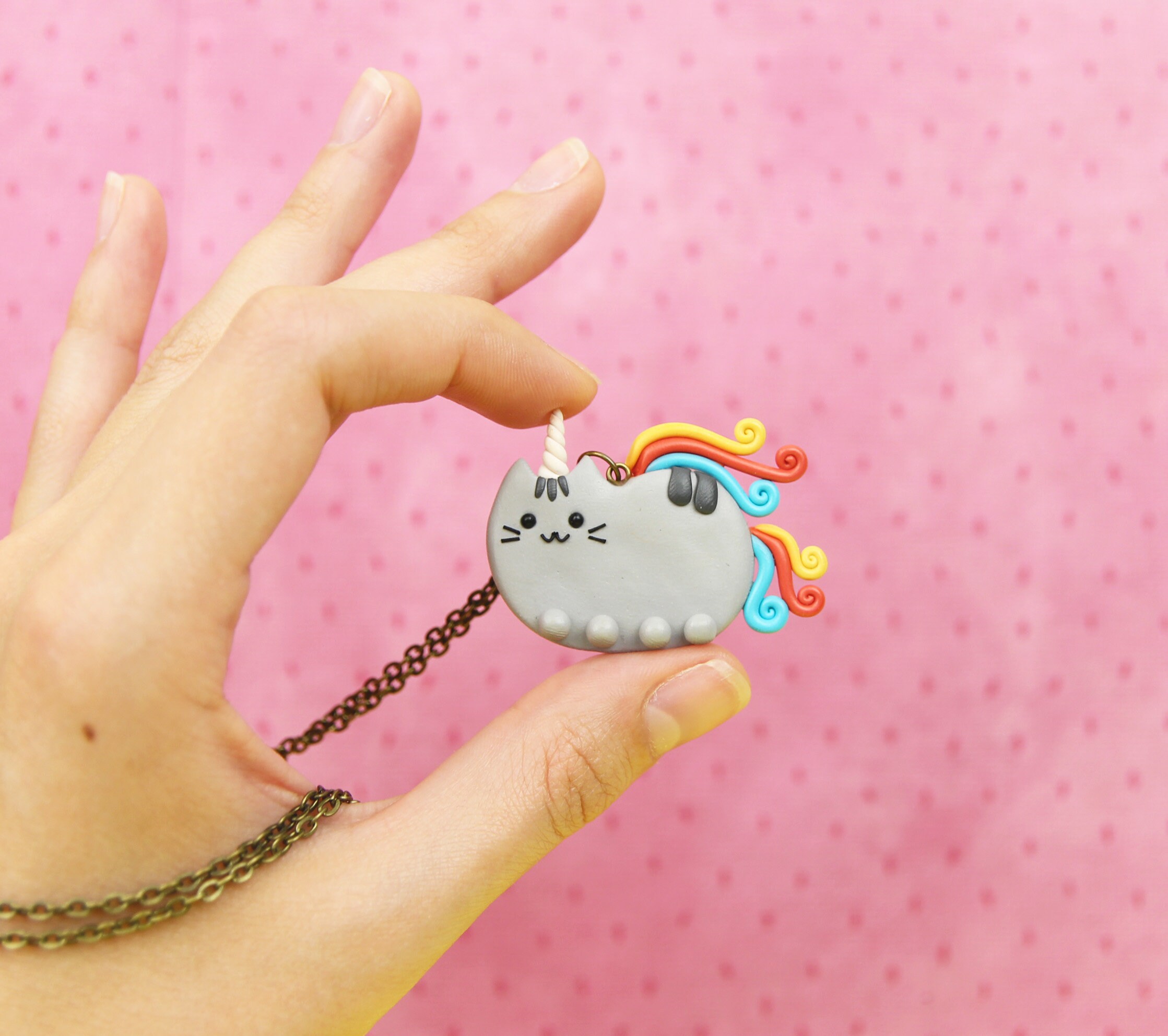 Unicorn Pusheen Pin, Funny Gift for Kids, Gray Cat Brooch, Mythical ...