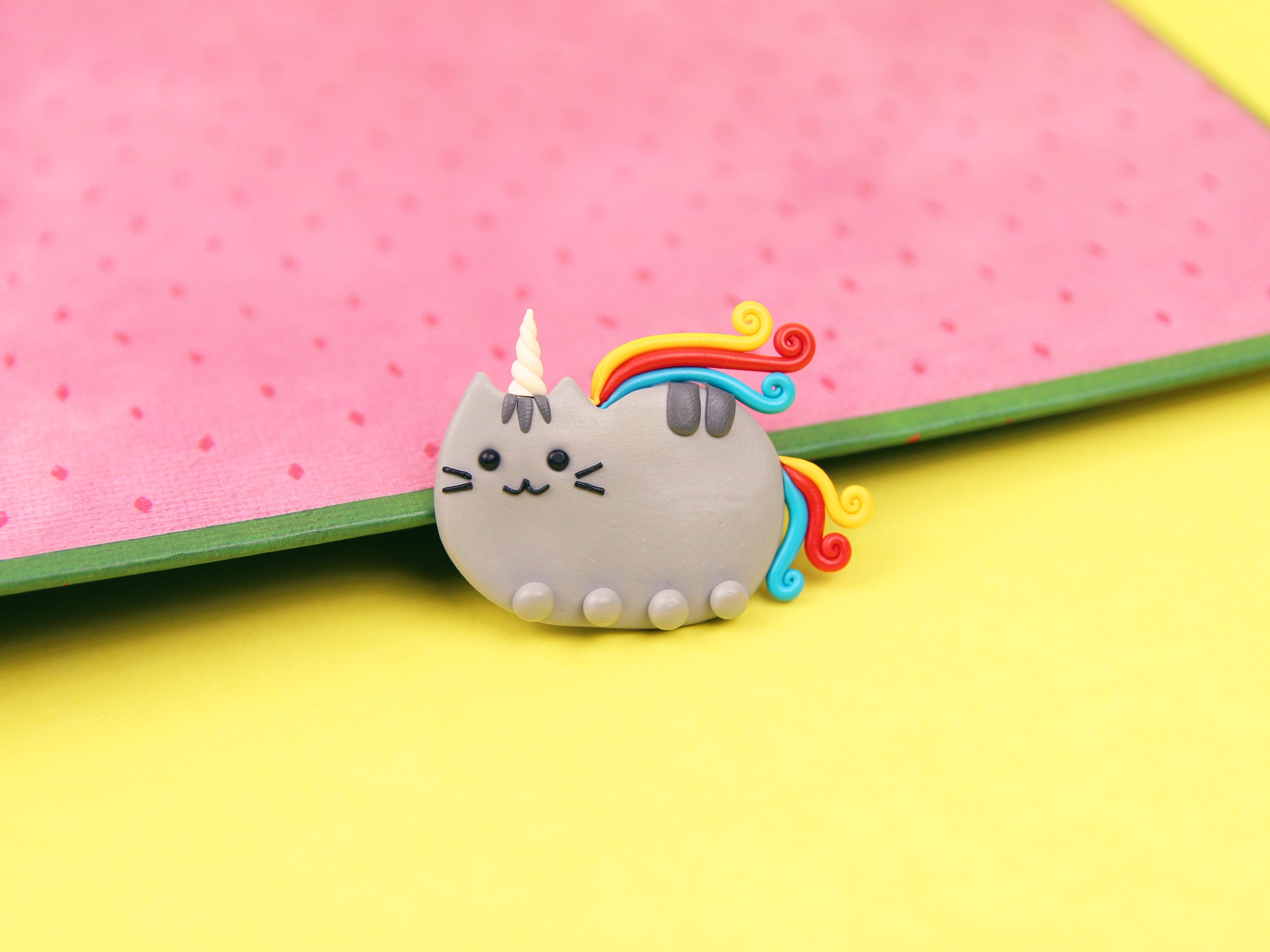 Unicorn Pusheen Pin Funny Gift for Kids Gray Cat Brooch - Etsy