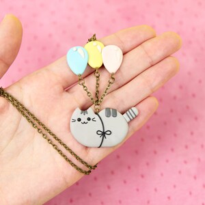 Pusheen on Balloons Necklace, Funny Birthday Gift, Cute Cat Jewelry ...
