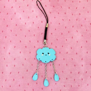 Rainy Cloud Keychain, Gift for Friends, Blue Raindrop Necklace, Kawaii ...