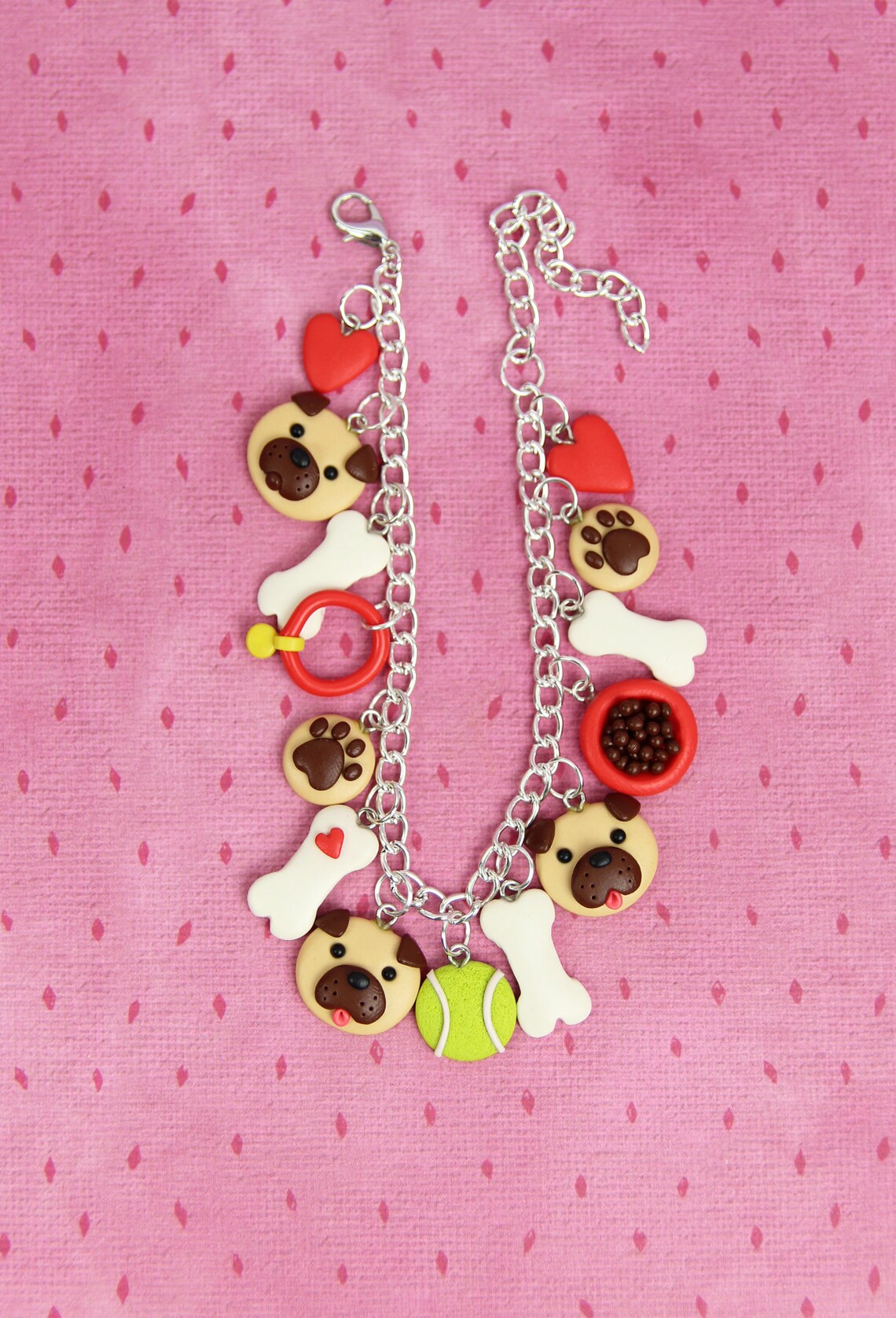 Funny Pug Bracelet, Pug Lover Gift, Dog Jewelry, Bone Charms, Fun ...