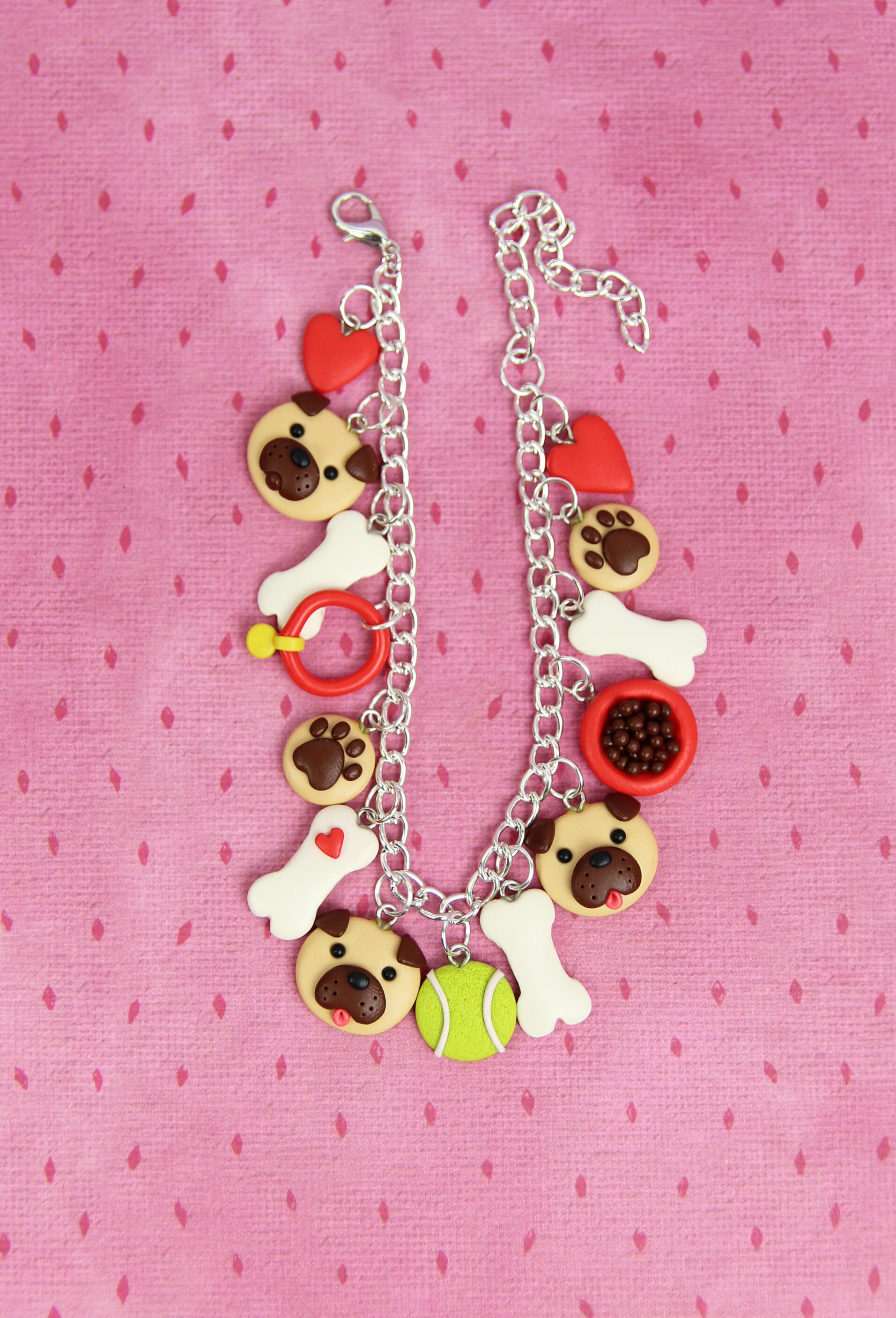 Funny Pug Bracelet, Pug Lover Gift, Dog Jewelry, Bone Charms, Fun ...
