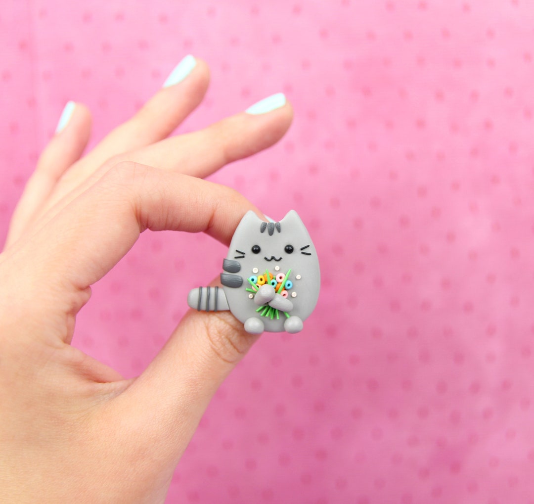Spring Pusheen Pin, Gift for Daughter, Funny Animal Brooch, Pusheen ...