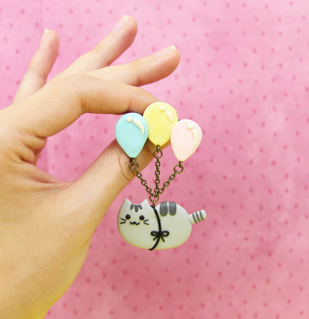 Pusheen on Balloons Pin, Gift for Kids, Birthday Party Jewelry, Gray ...