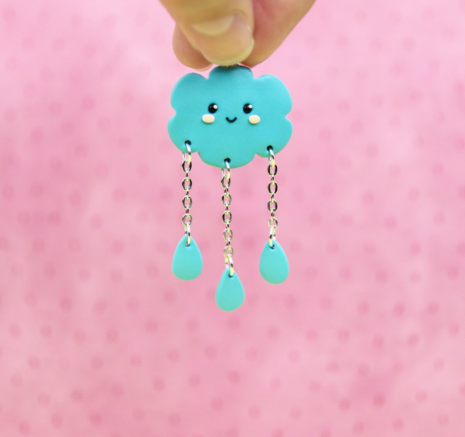 Rainy Cloud Keychain, Gift for Friends, Blue Raindrop Necklace, Kawaii ...