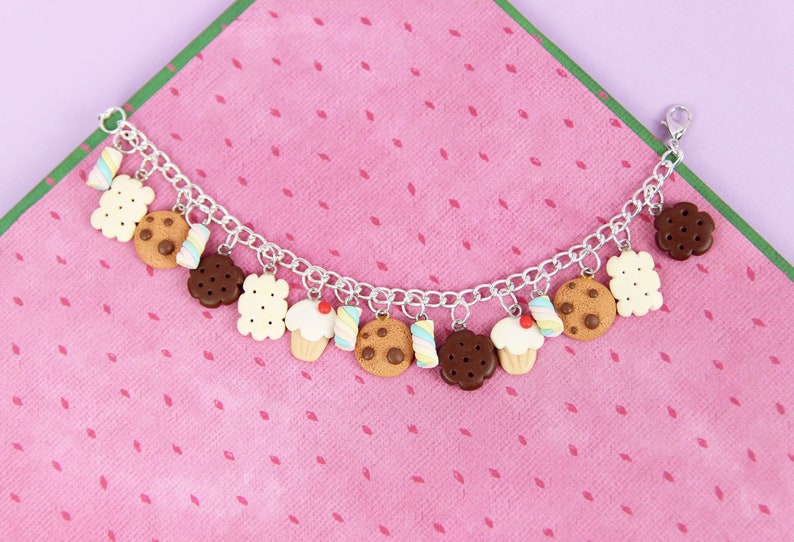 Cookies Charms Bracelet, Sweets Lover Gift, Miniature Food Jewelry ...