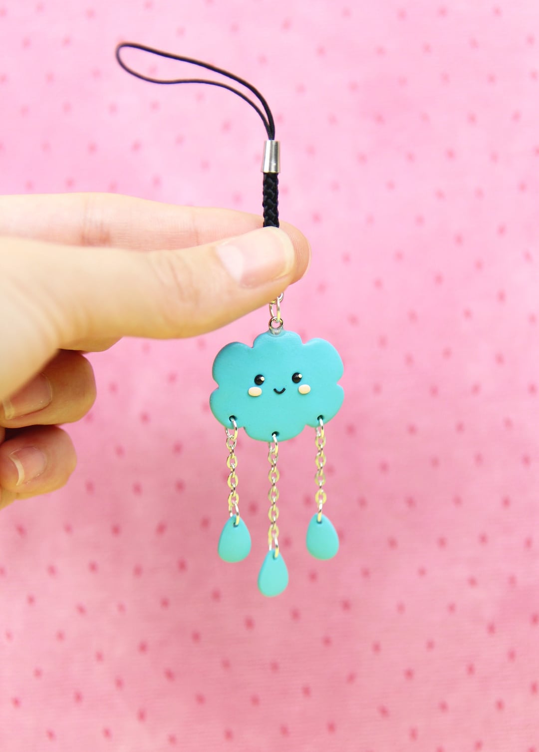 Rainy Cloud Keychain, Gift for Friends, Blue Raindrop Necklace, Kawaii ...