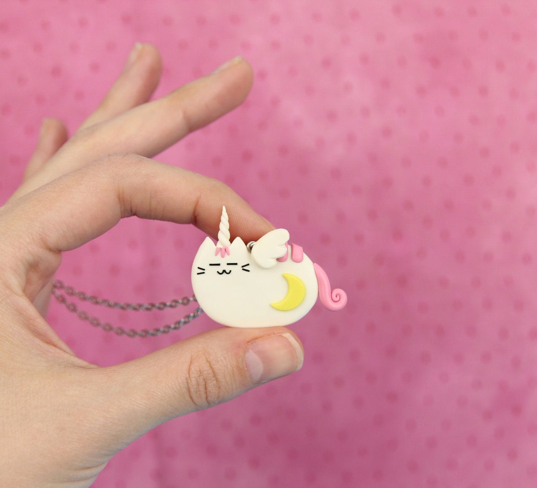 Unicorn Pusheen Necklace, Moon Cat Jewelry, Magic Pegasus Keychain ...