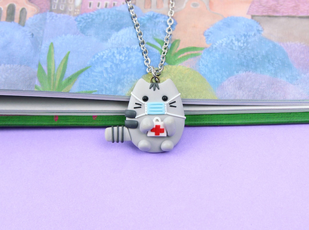 Pusheen in Face Mask Necklace, Doctor Gift, Funny Cat Jewelry, Nurse ...