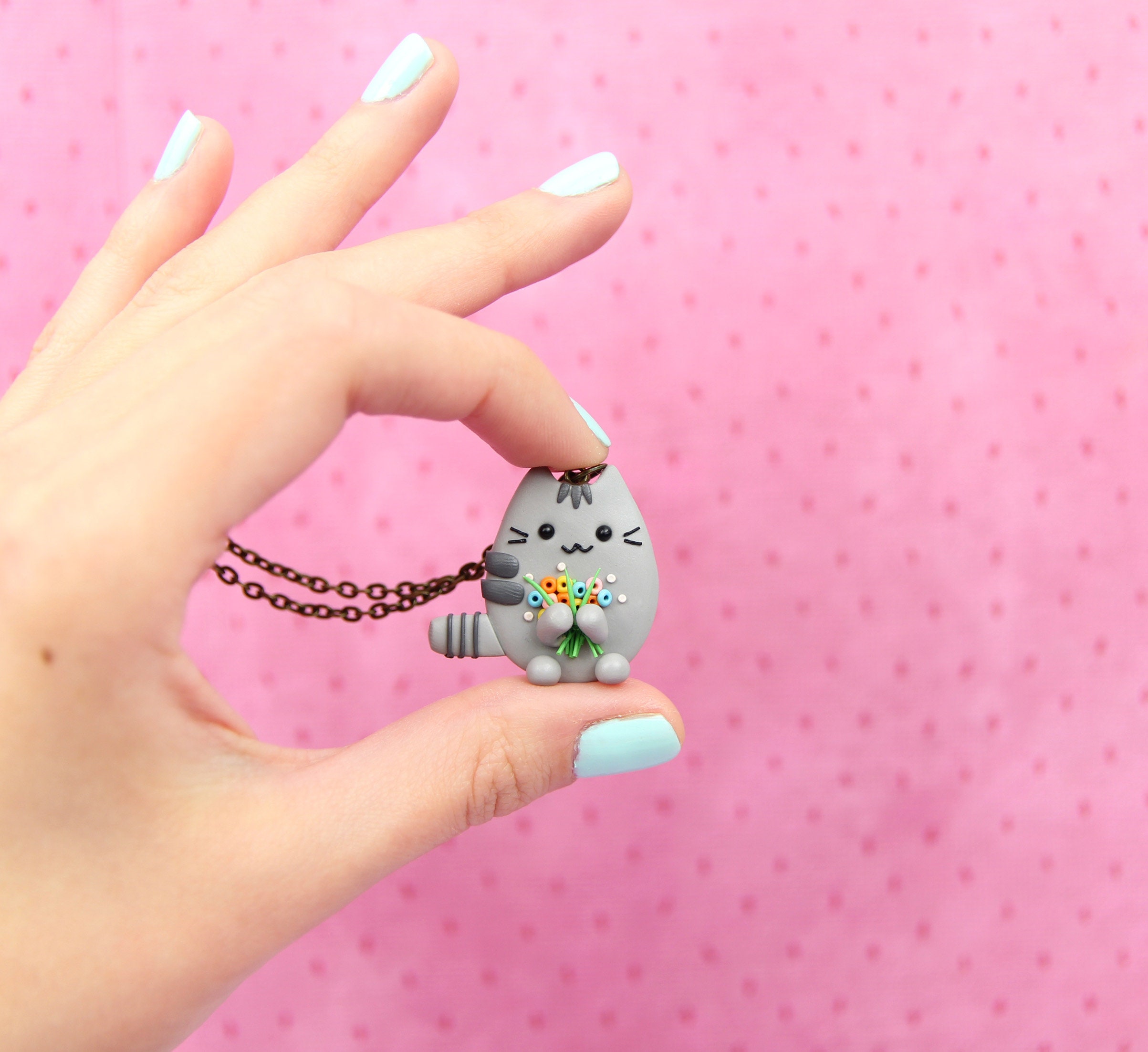 Spring Pusheen Pin, Gift for Daughter, Funny Animal Brooch, Pusheen ...