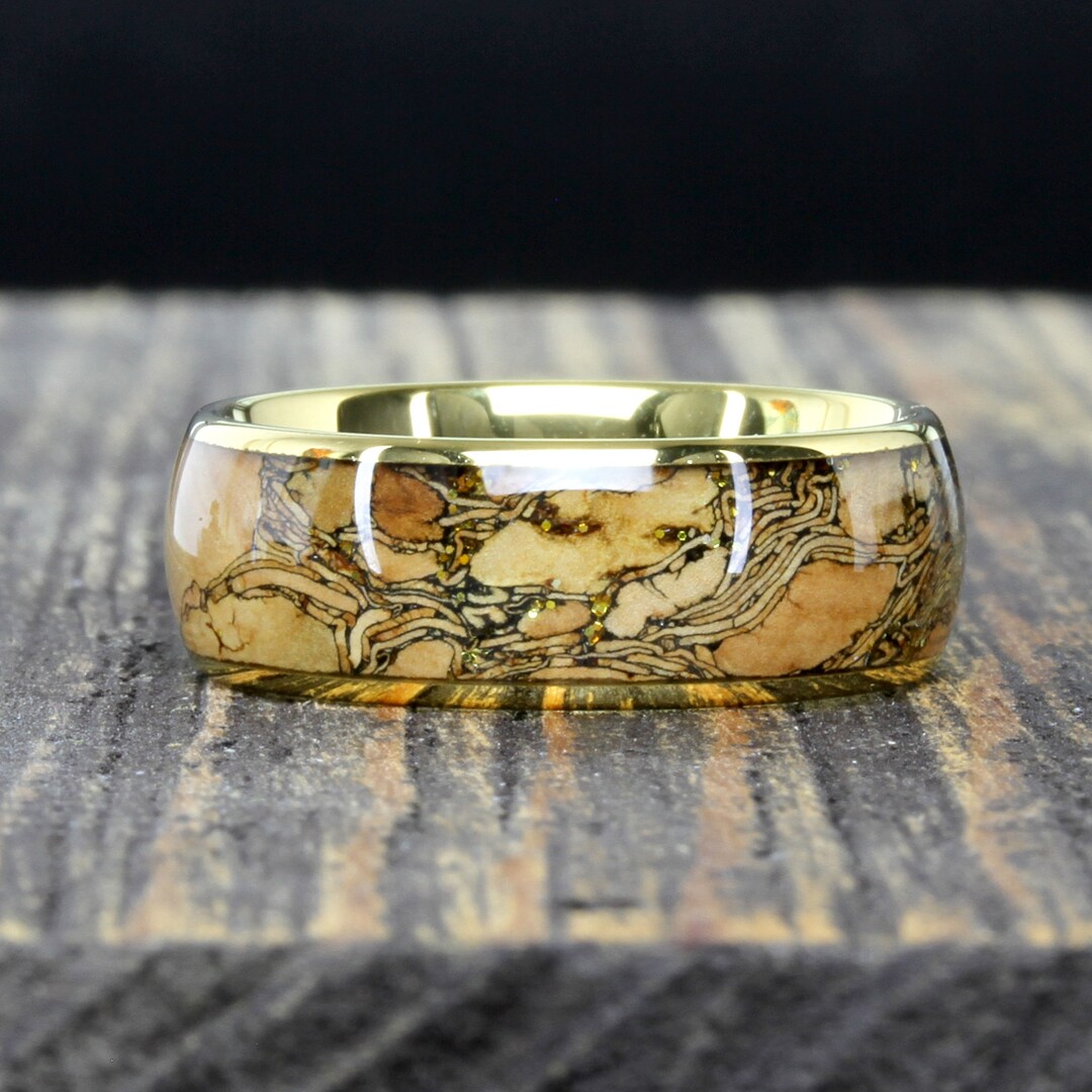 Tungsten Ring, Cork & Gold Leaf Inlay Ring, Gold Plated Tungsten ...