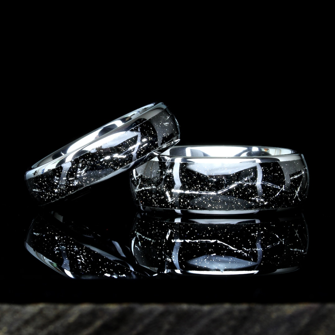 Tungsten Ring Set, Galaxy Meteorite Ring, His & Hers Tungsten Wedding ...