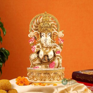 Lord Ganesha Statue Sitting, Gold Painted Sculpture, Hindu God Figurine ...