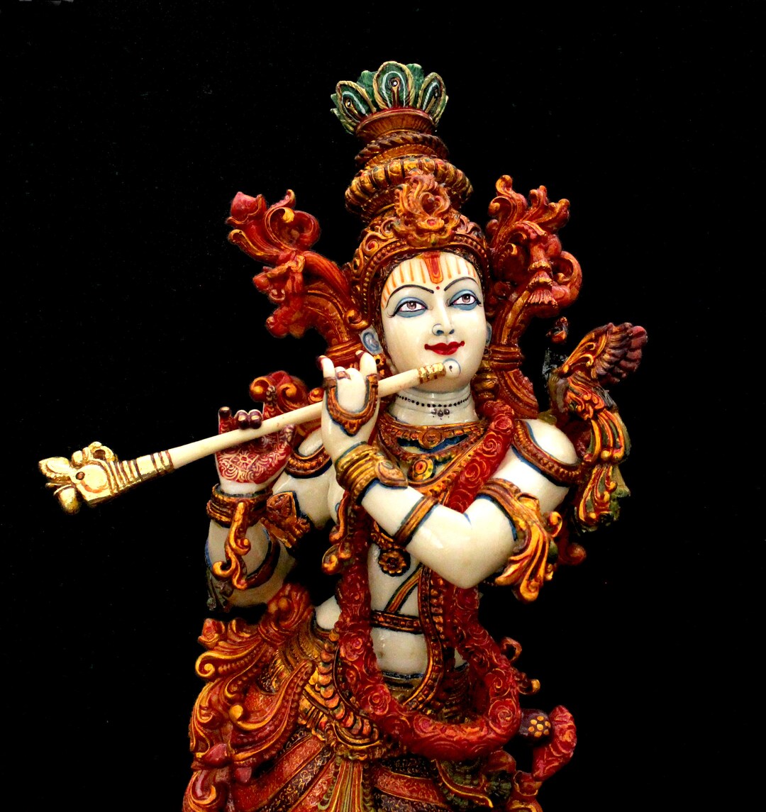 Krishna Statue Gift for Him, 73cm Large Krishna Sculpture, Hand Painted ...
