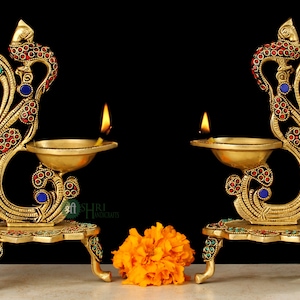 Brass Deepak With Stonework 20 Cm Brass Oil Lamp Stand With Bell Brass ...