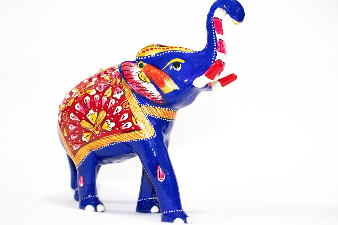 Metal Elephant Sculpture Figurine Embossed Painting Statue Home Decor ...
