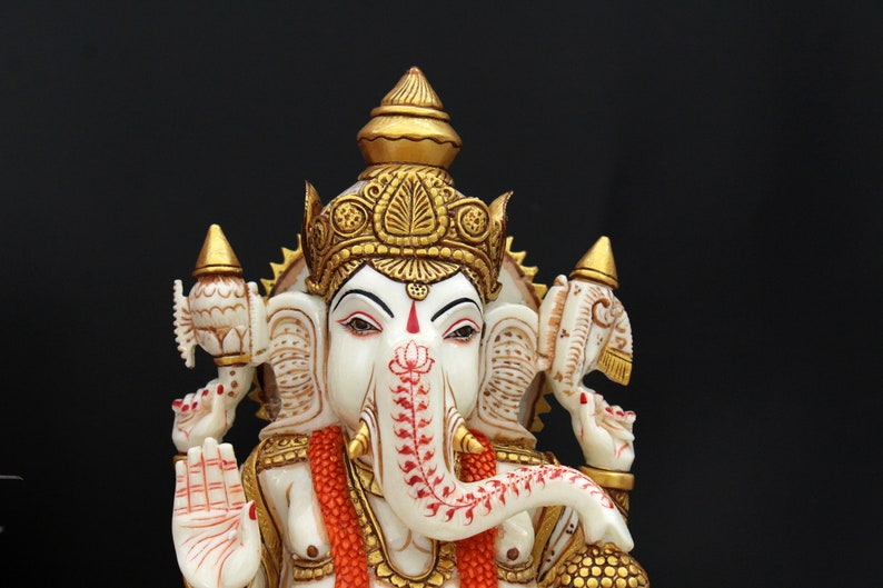 Handmade Resin Lord Ganesha Statue Sitting Gold Painted - Etsy
