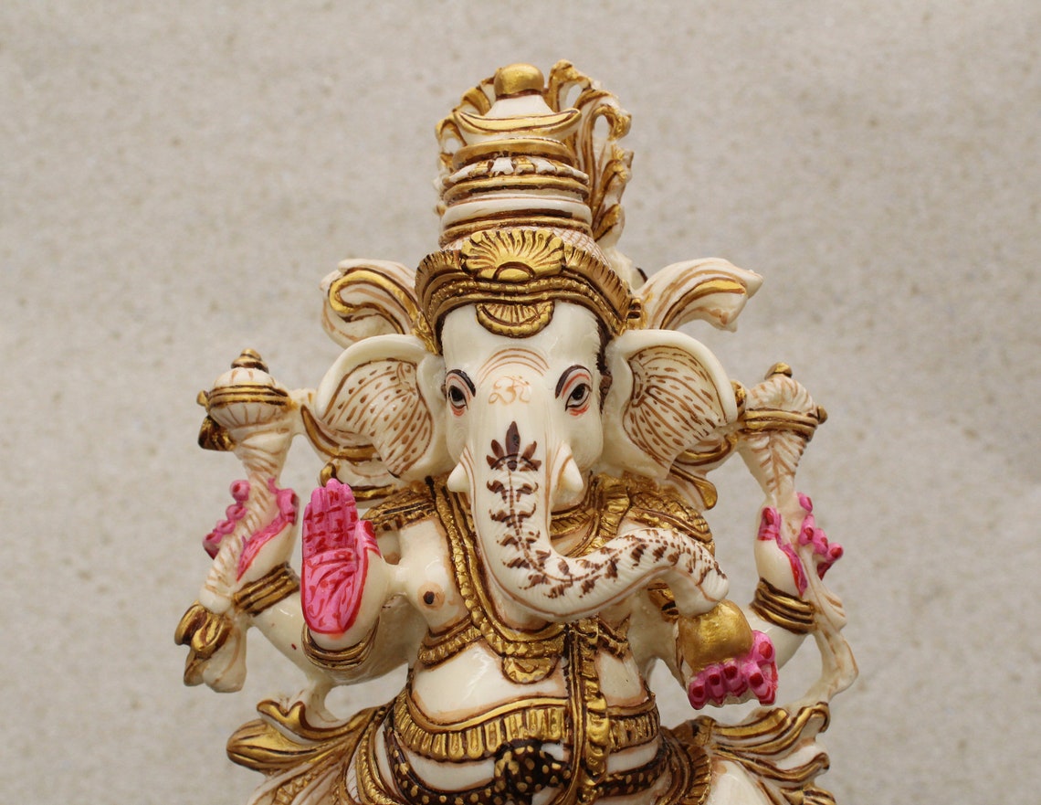 Lord Ganesha Statue Handmade Sitting Gold Painted Sculpture - Etsy