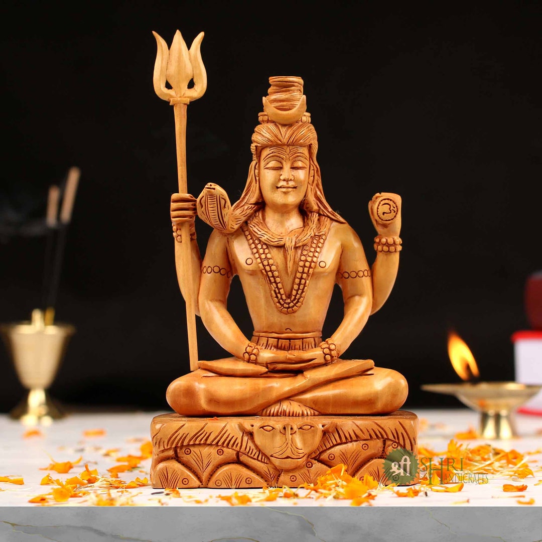 Buy Wood Lord Shiva Statue Figurine Shankar Mahadev Idol Hindu God ...