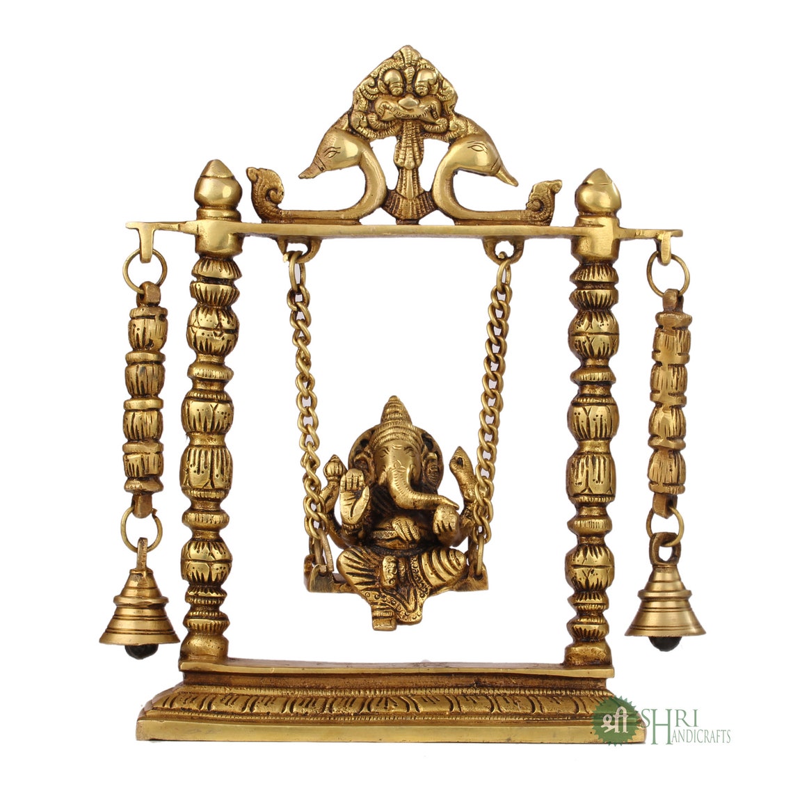Brass Ganesh Statue on Jhula, Hindu God of Good Luck & New Beginning ...