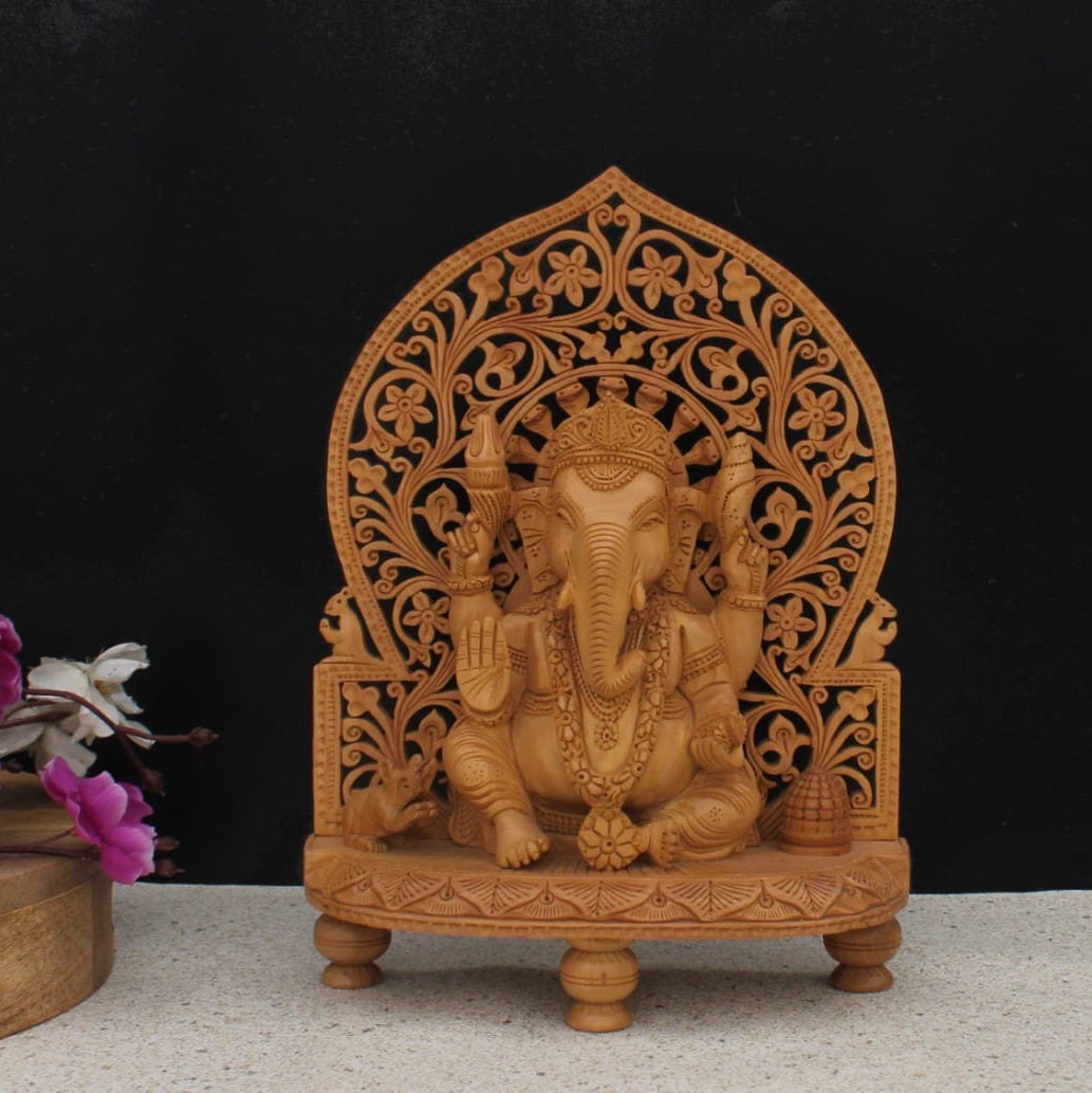 Lord Ganesha Statue Figurine Sculpture Wood Carving Handmade - Etsy