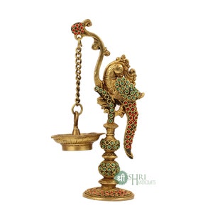 Brass Deepak With Stonework, 22cm Brass Oil Lamp Stand, Brass ...