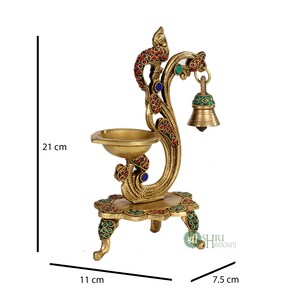 Brass Deepak With Stonework 20 Cm Brass Oil Lamp Stand With Bell Brass ...