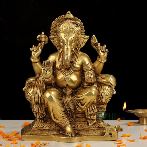 Brass Ganesha Statue 24 Cm Brass Ganesh Sculpture Religious - Etsy