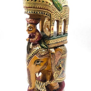 12" Wooden Hand Carved Golden Elephant Statue Sculpture With Painting ...