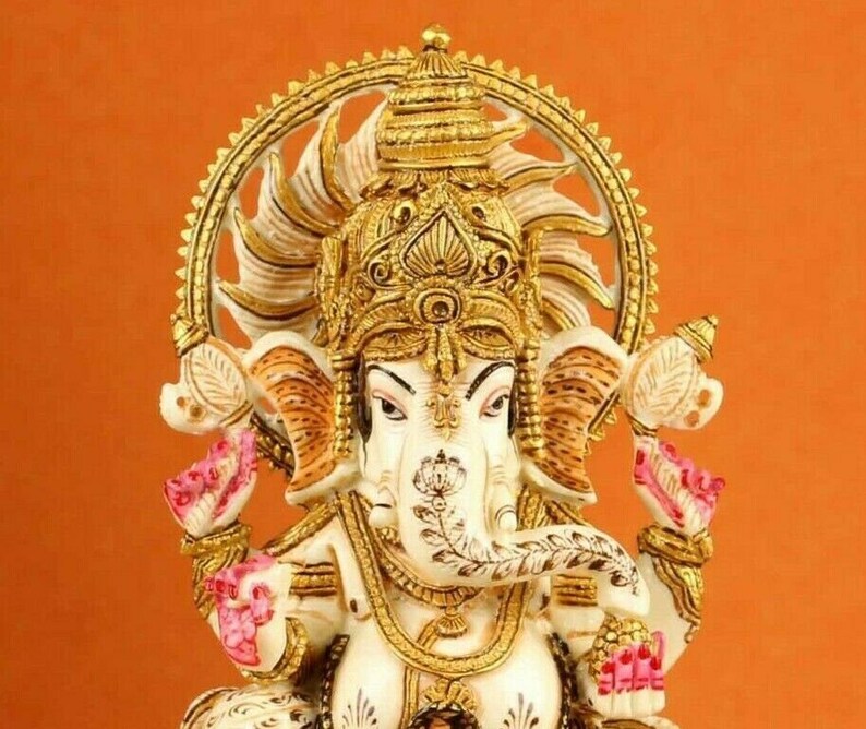 Lord Ganesha Statue Sitting Gold Painted Sculpture Hindu God | Etsy