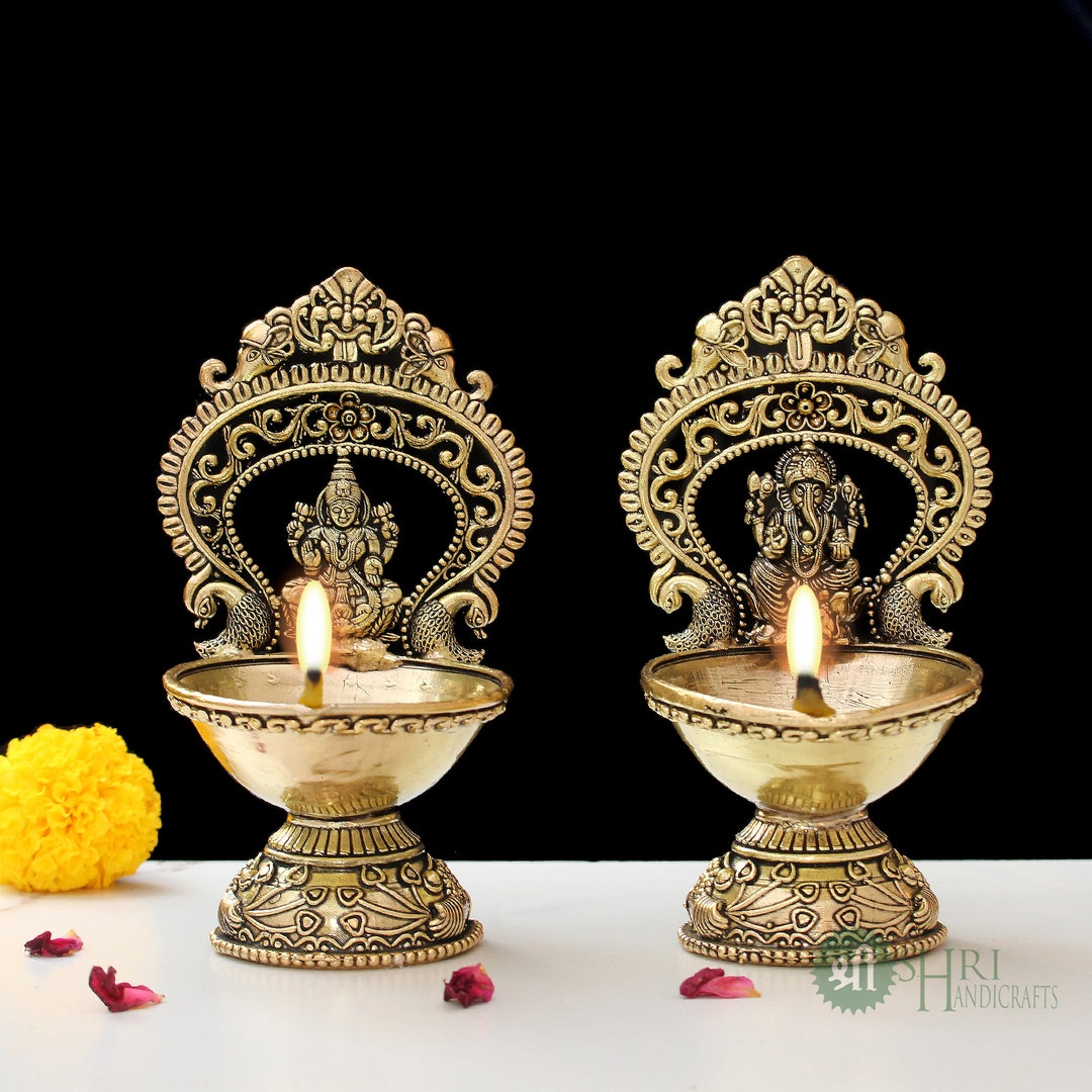Brass Ganesh Laxmi Deepak Premium Brass Quality Decorative Diyas for ...