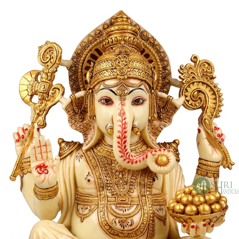 Ganesha Statue 30 CM Hand Painted Lord Ganesha Idol on Lotus | Etsy