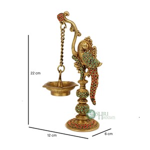 Brass Deepak With Stonework, 22cm Brass Oil Lamp Stand, Brass ...