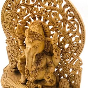 Lord Ganesha Statue Figurine Sculpture Wood Carving Handmade Hindu God ...