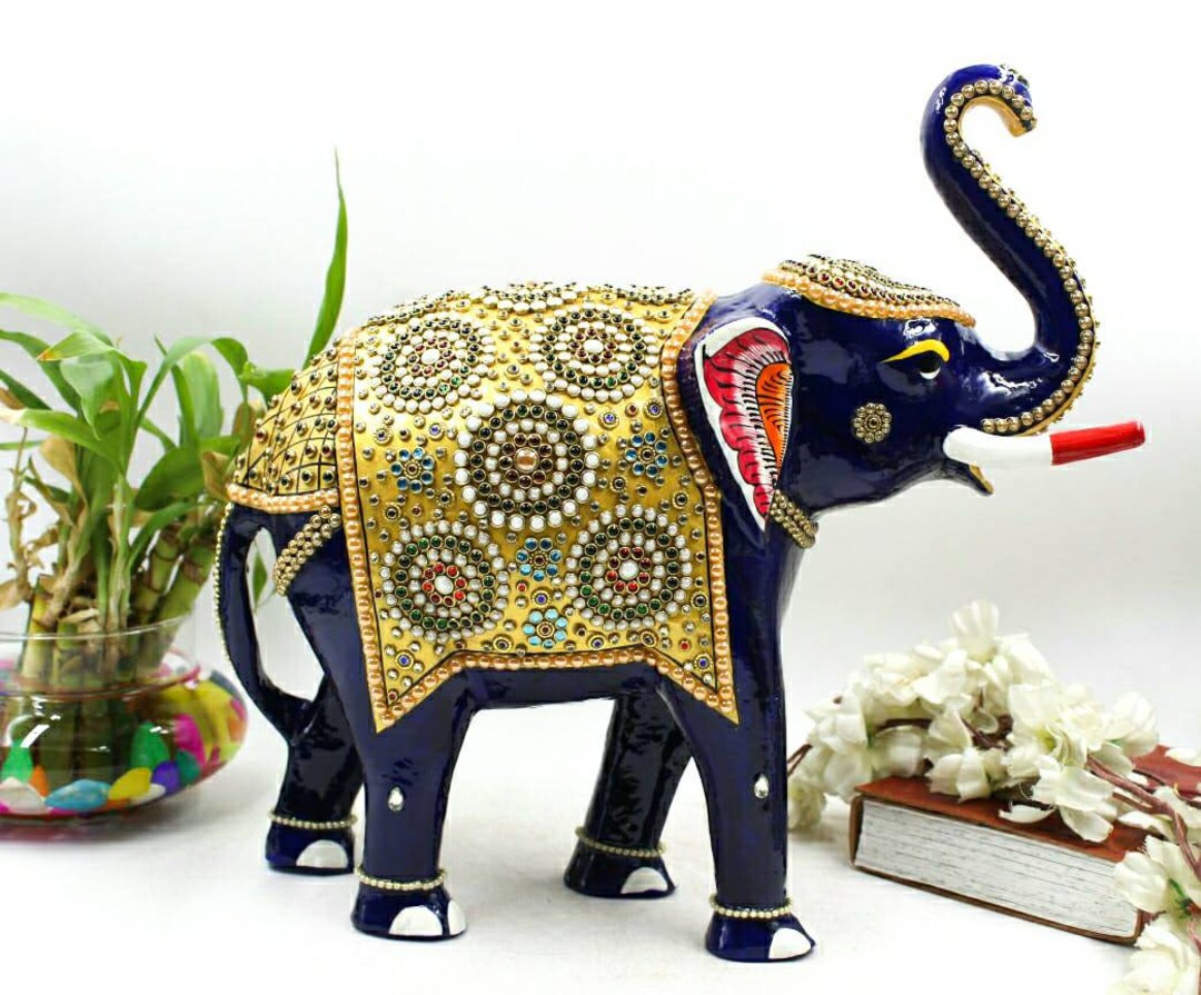 Lucky Elephant Metal Statue Stone Painting Art Animal Figures Gifts for ...