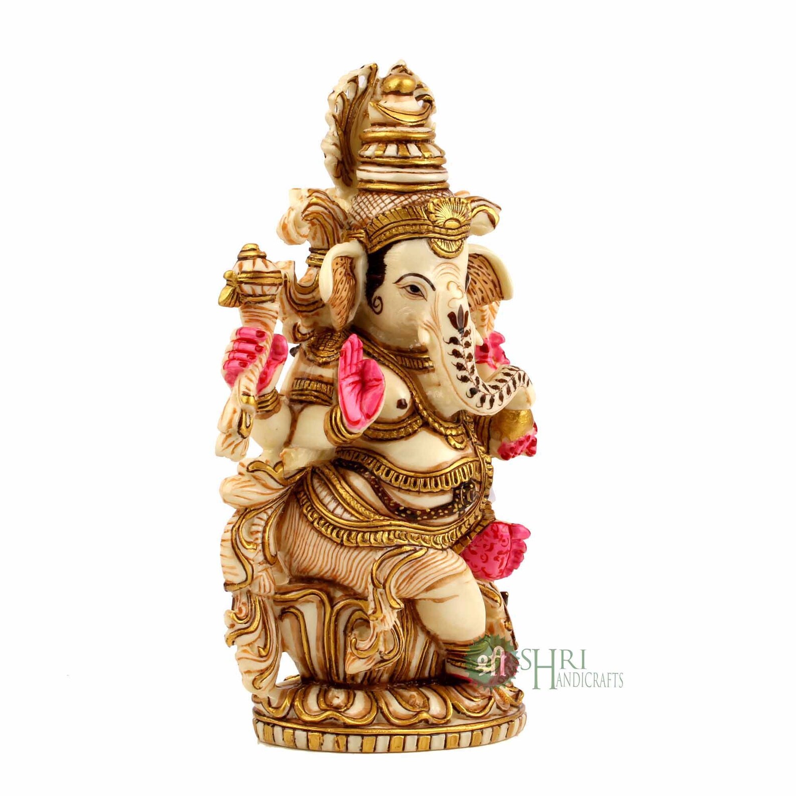 Lord Ganesha Statue Handmade Sitting, Gold Painted Sculpture, Hindu God ...