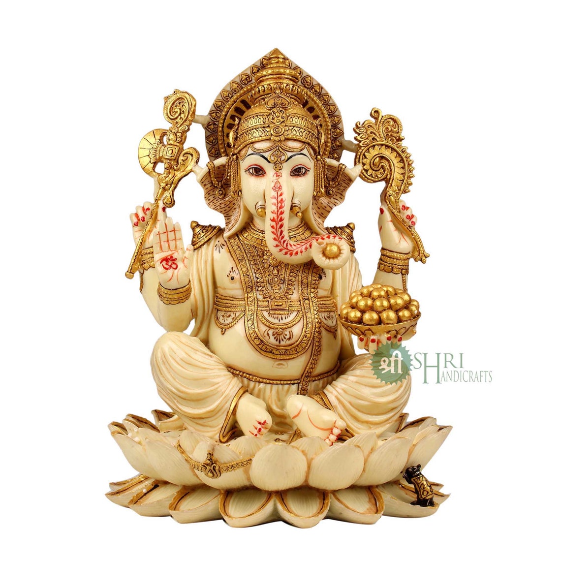 Ganesha Statue 30 CM Hand Painted Lord Ganesha Idol on Lotus - Etsy Canada