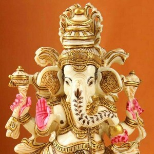 Lord Ganesha Statue Handmade Sitting, Gold Painted Sculpture, Hindu God ...